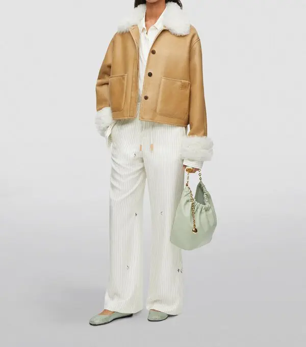 Loewe Shearling-trim Leather Jacket - White