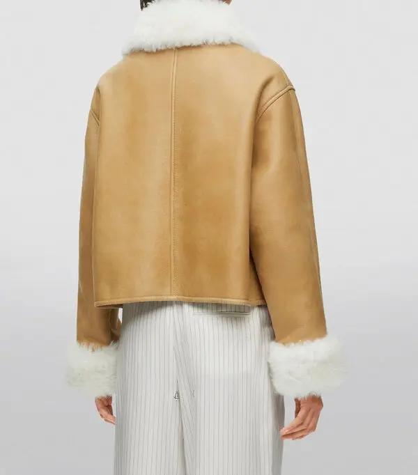 Loewe Shearling-trim Leather Jacket - White