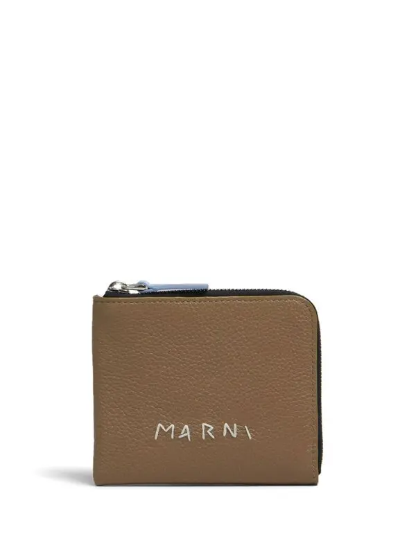 Marni Embroidered-logo Leather Wallet - Brown
