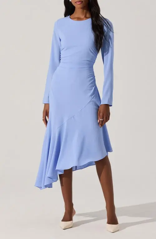 Astr The Label Long-Sleeve Asymmetric Hem Midi Dress In Blue - 35% Off |  Editorialist