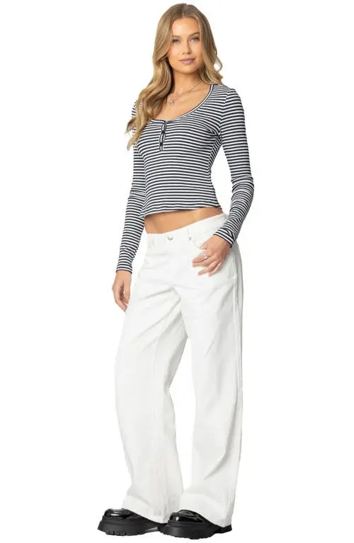 EDIKTED Jocelyn Stripe Cotton Crop Top - Navy