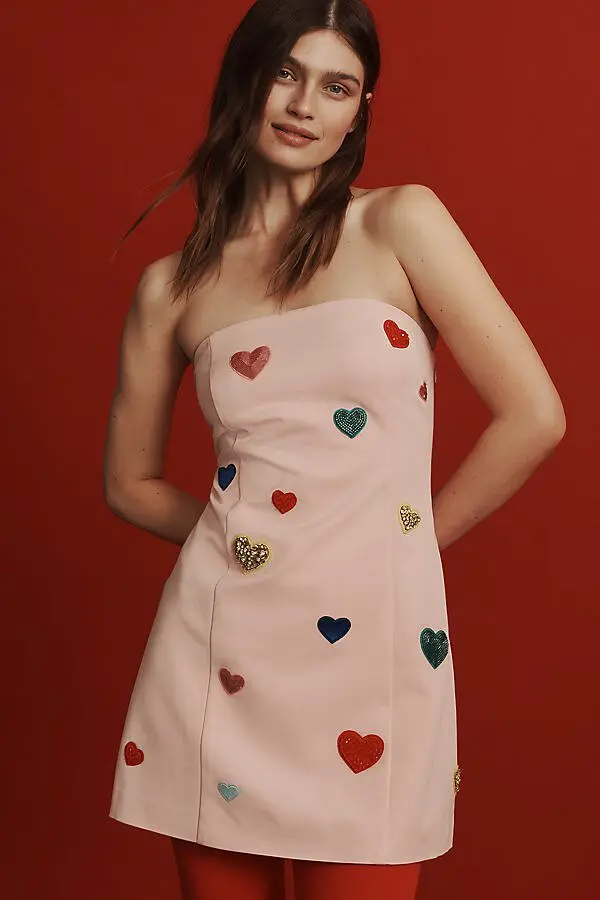Strapless Heart-embellished Mini Dress
