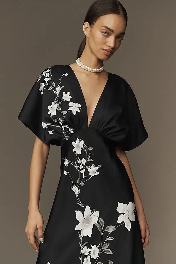 bhldn waverly v-neck high-shine satin maxi dress Waverly V-neck Satin Maxi Dress