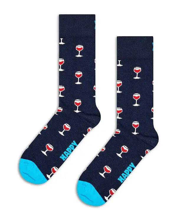 Happy Socks Glass Of Wine Crew Socks - Navy