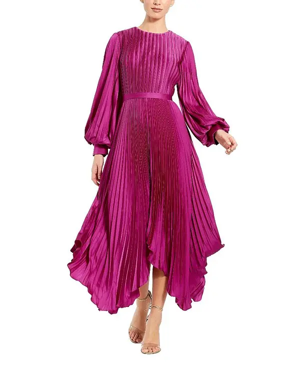Mac Duggal Pleated Handkerchief Hem Dress - Fuchsia