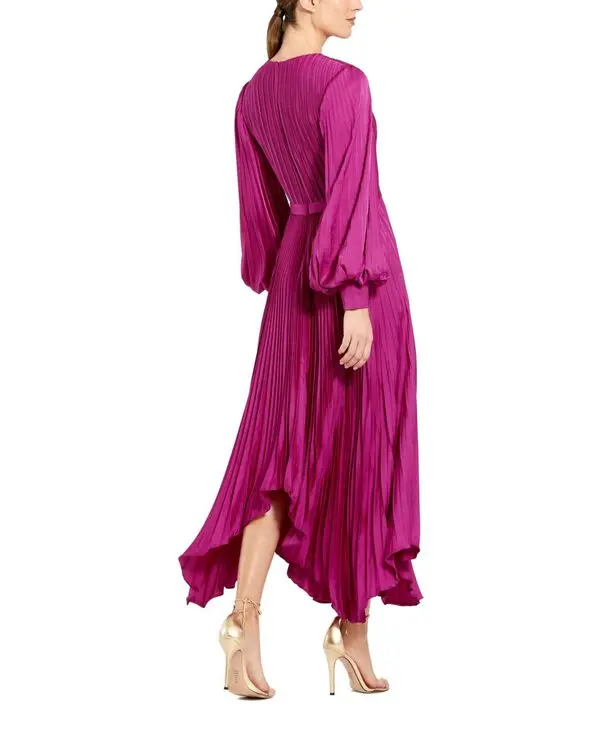 Mac Duggal Pleated Handkerchief Hem Dress - Fuchsia