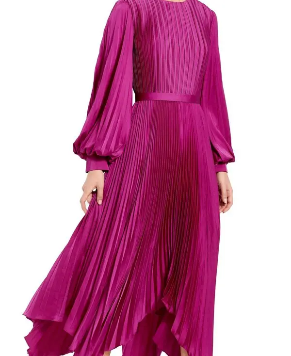 Mac Duggal Pleated Handkerchief Hem Dress - Fuchsia