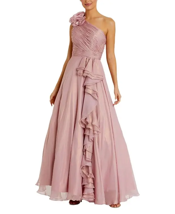 Mac Duggal Iridescent One-Shoulder Ball Gown - Rose Gold | Editorialist