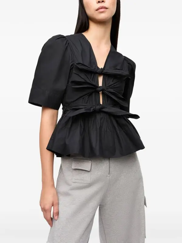 GANNI Bow-detail Blouse - Black