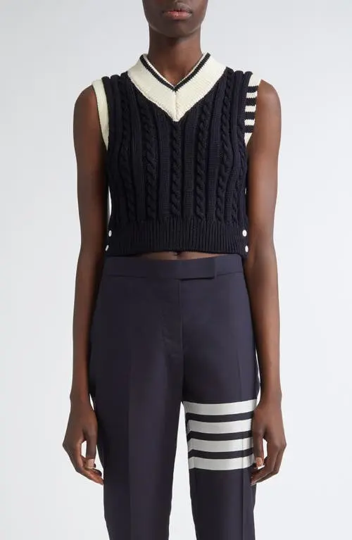 Thom Browne Cable Knit 4-bar Virgin Wool Sweater Vest - Navy