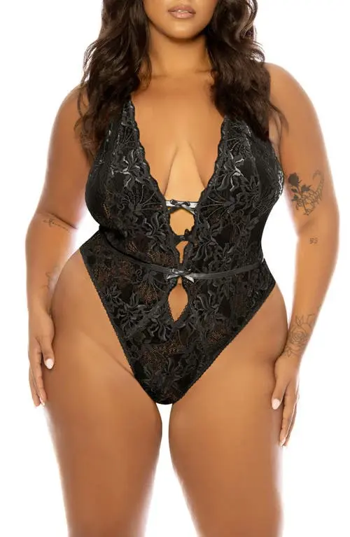 OH LA LA CHERI Lauren Backless Lace Teddy - Black