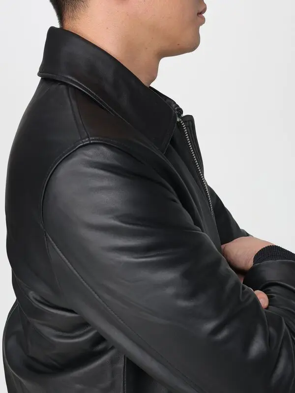 Moose Knuckles Leather Bomber Jacket With Fur Collar