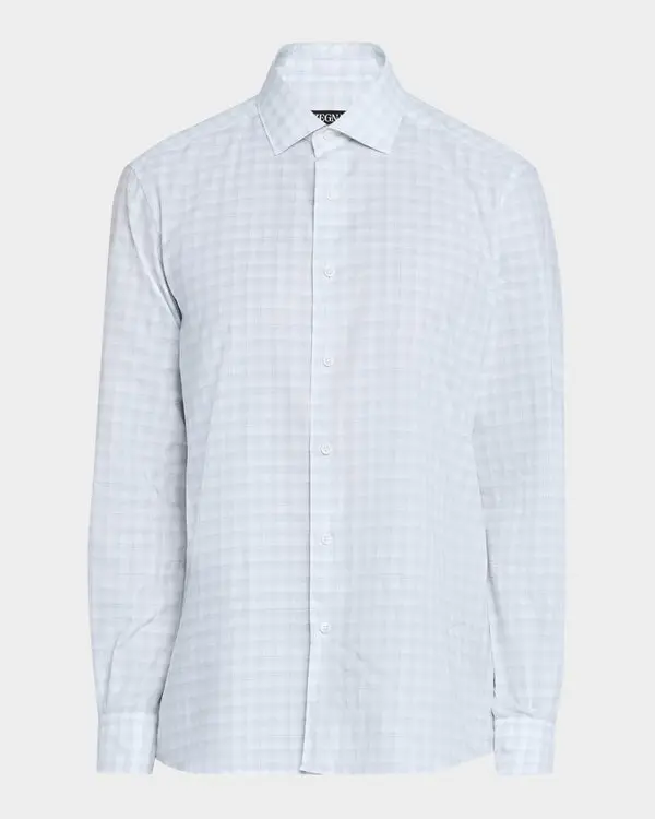 Zegna Cotton Twill Check Sport Shirt - Br Blu Ck