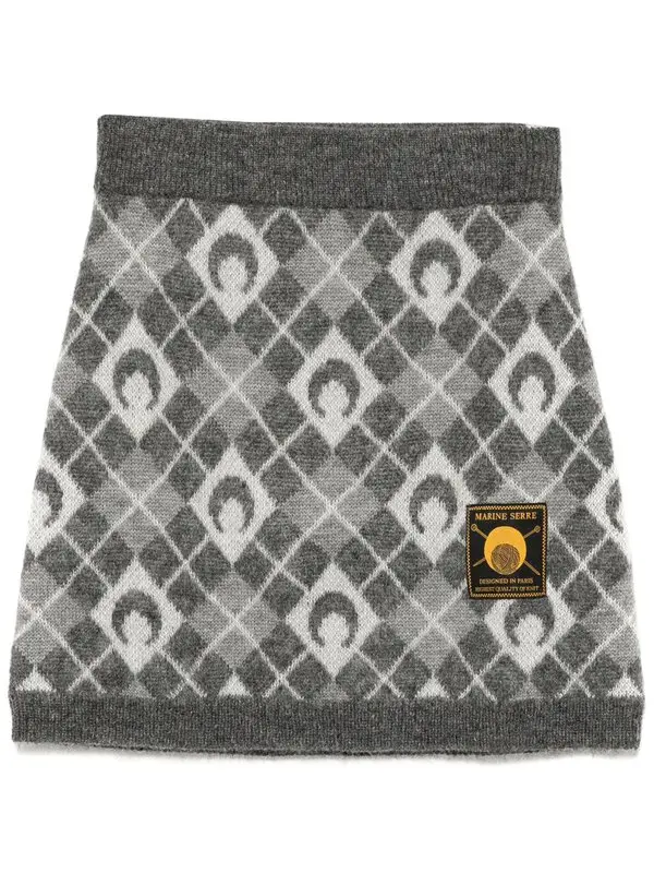 MARINE SERRE Moon Argyle Knit Mini Skirt - Grey