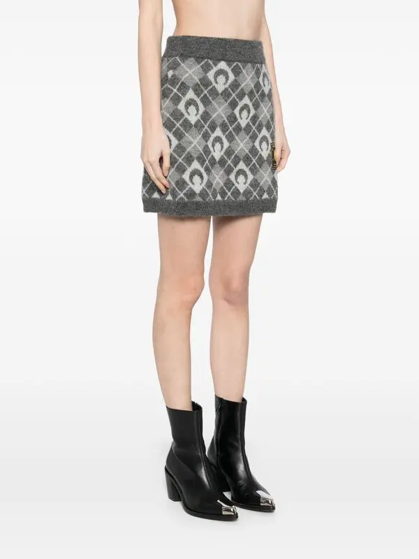 MARINE SERRE Moon Argyle Knit Mini Skirt - Grey