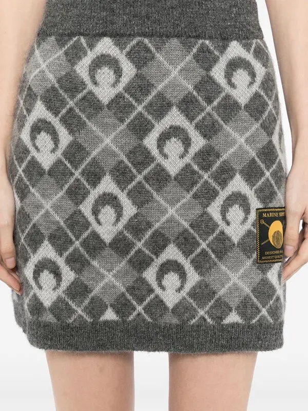 MARINE SERRE Moon Argyle Knit Mini Skirt - Grey