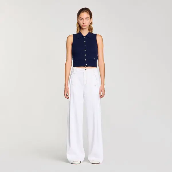 Sandro Topstitched Wide-leg Jeans