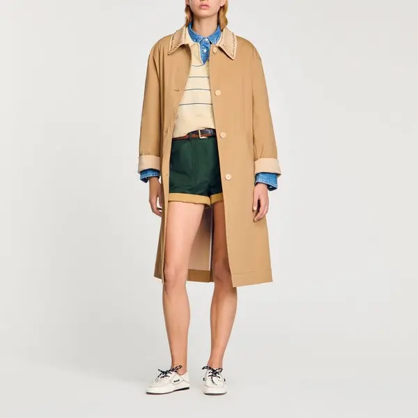 Sandro Trench Coat With Rhinestone Collar