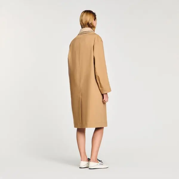 Sandro Trench Coat With Rhinestone Collar