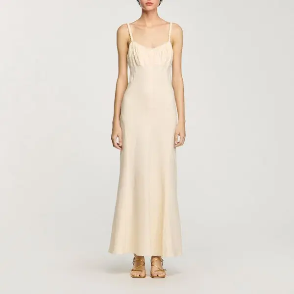 Sandro Maxi Dress With Spaghetti Straps - Ecru