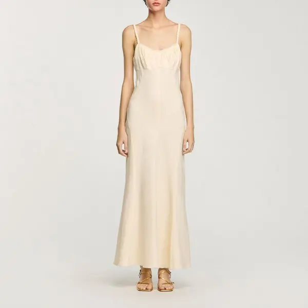 Sandro Maxi Dress With Spaghetti Straps - Ecru