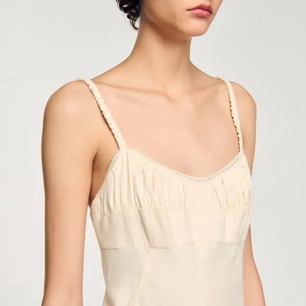 Sandro Maxi Dress With Spaghetti Straps - Ecru