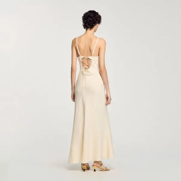 Sandro Maxi Dress With Spaghetti Straps - Ecru