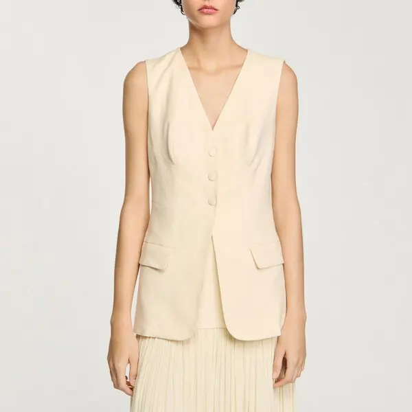 Sandro Sleeveless Linen Jacket - Ecru