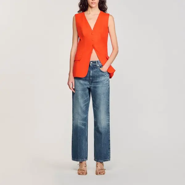Sandro Sleeveless Linen Jacket - Orange