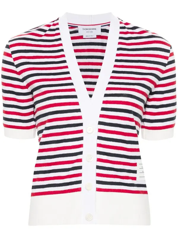Thom Browne Striped Linen Cardigan - White