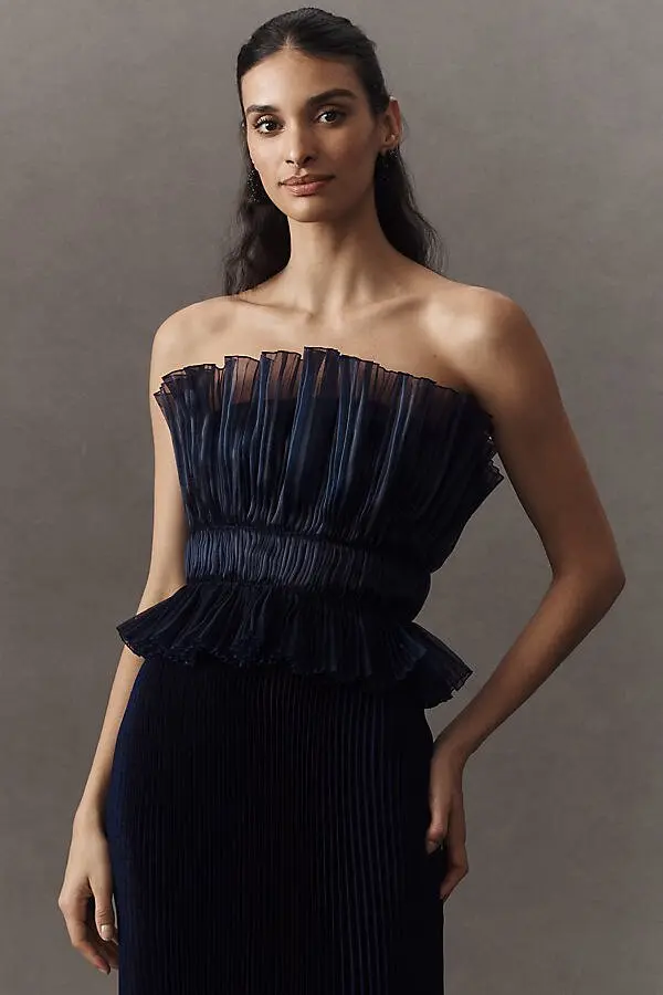 L'Idee Masquerade Pleated Strapless Maxi Dress In Blue - 30% Off |  Editorialist