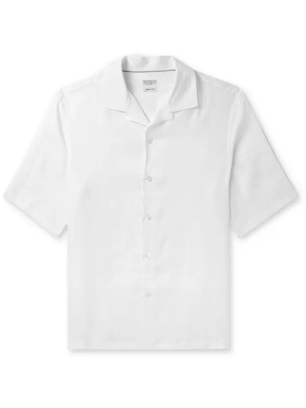 Brunello Cucinelli Camp-collar Linen Shirt - White