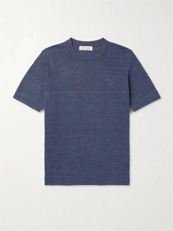 Brunello Cucinelli Linen And Cotton-blend T-shirt - Blue