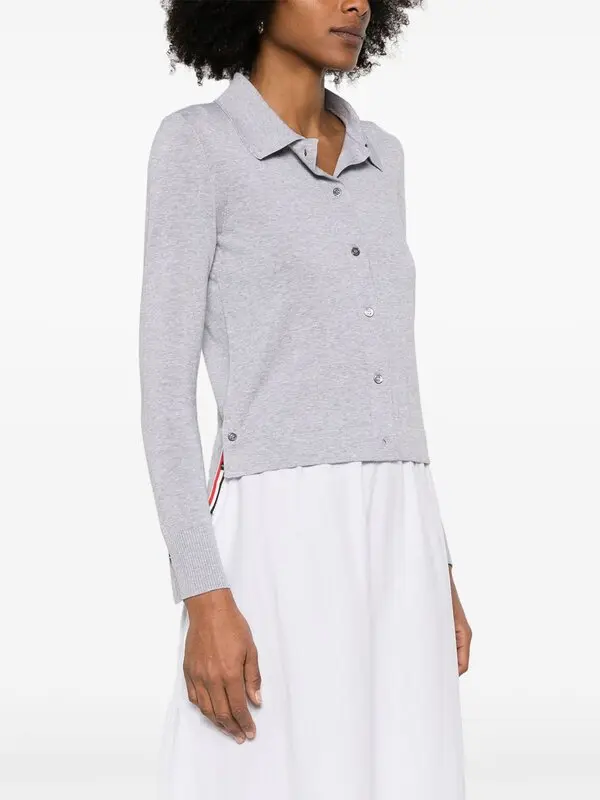Thom Browne 4-bar Stripes Jersey Polo Shirt - Grey