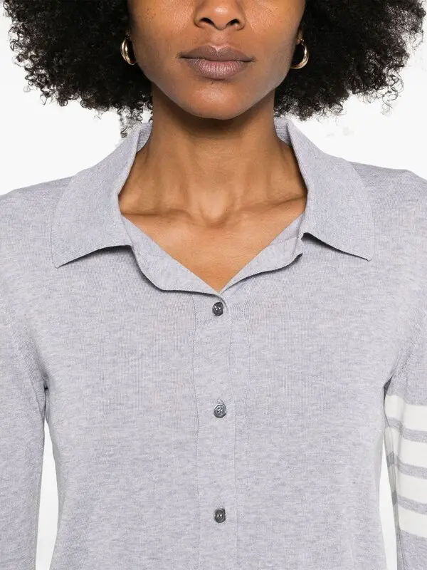 Thom Browne 4-bar Stripes Jersey Polo Shirt - Grey