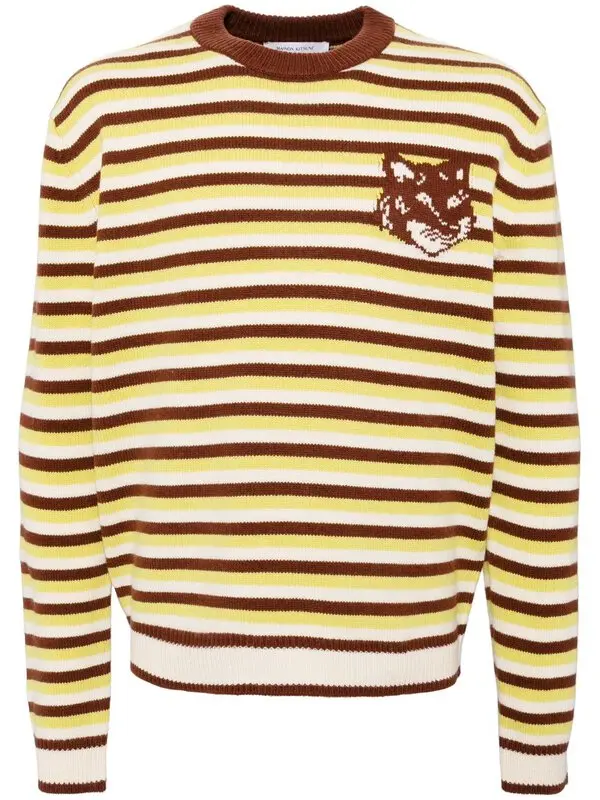 Maison Kitsuné Fox Head Striped Jumper - Green