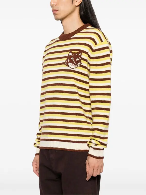 Maison Kitsuné Fox Head Striped Jumper - Green