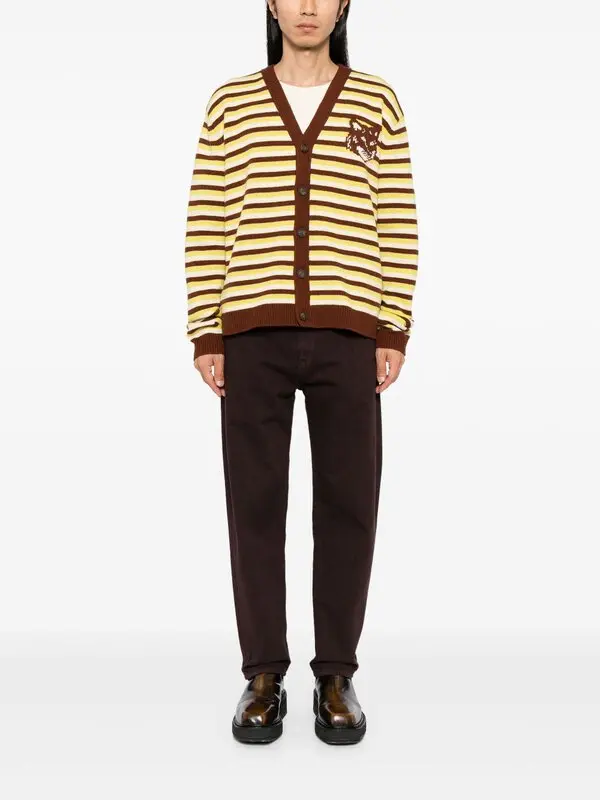 Maison Kitsuné Fox Head Intarsia Striped Cardigan
