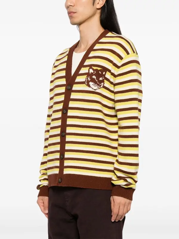 Maison Kitsuné Fox Head Intarsia Striped Cardigan