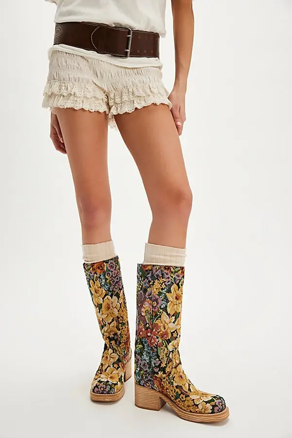 Jeffrey Campbell Whimsy Pull-on Boots - Olive Tapestry