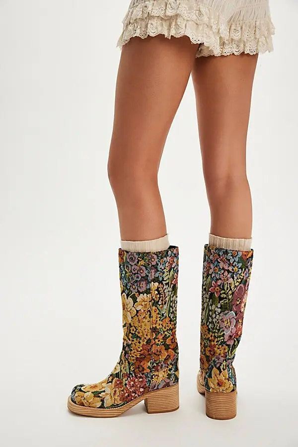 Jeffrey Campbell Whimsy Pull-on Boots - Olive Tapestry