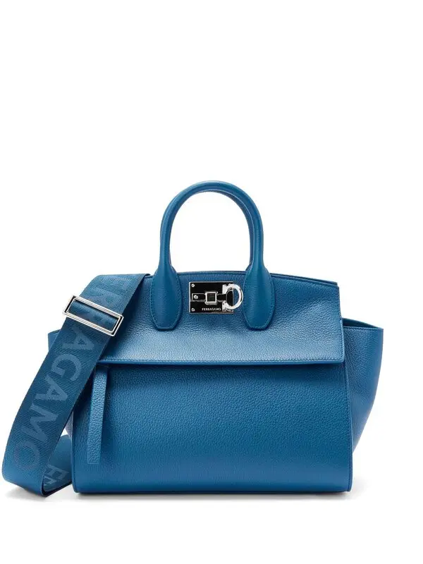 Ferragamo Studio Box Small Tote Bag Blue 41% Off Editorialist
