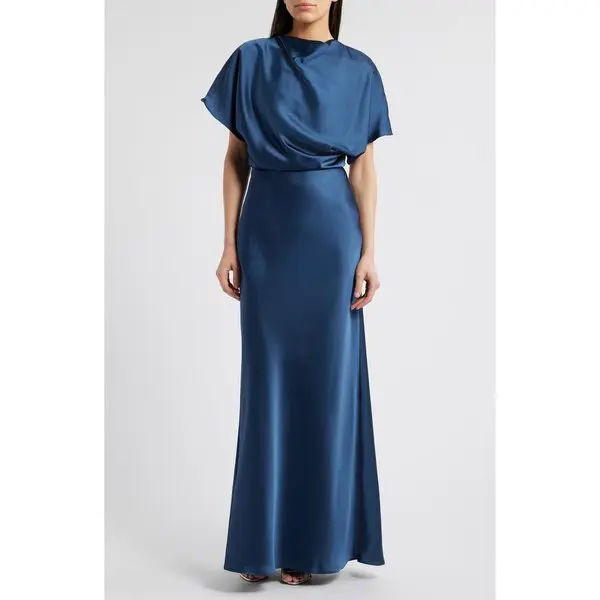 Amsale Fluid Satin Relaxed Drape Gown French Blue 60% Off