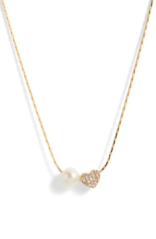 Nordstrom Demi Fine Heart & Freshwater Pearl Duo Pendant Necklace - 14k Gold Plated