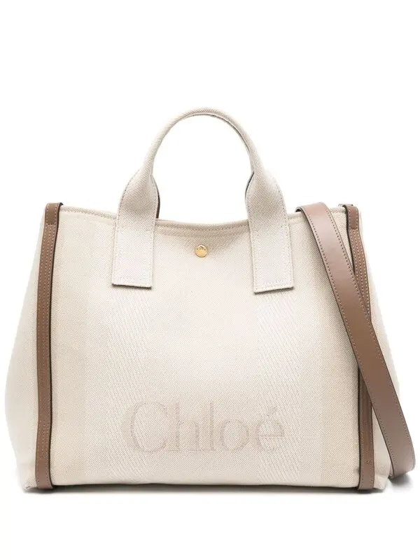 Chloé Carry Logo-embroidered Tote Bag - Neutrals