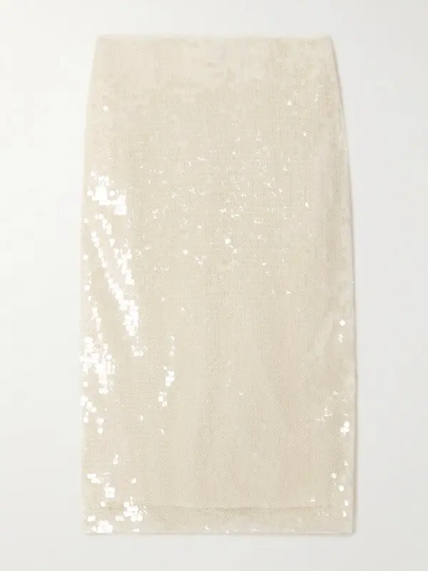 Stella McCartney Sequined Mesh Midi Skirt - Cream