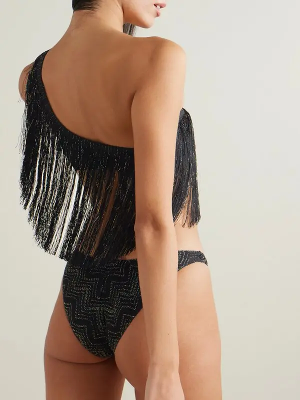 Missoni Fringed Striped Metallic Crochet-knit Bikini