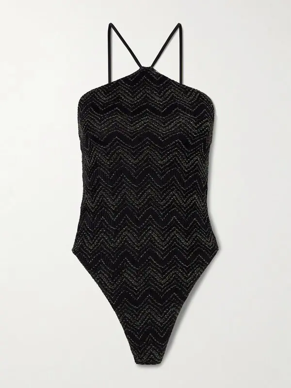 Missoni Striped Metallic Crochet-knit Swimsuit - Black