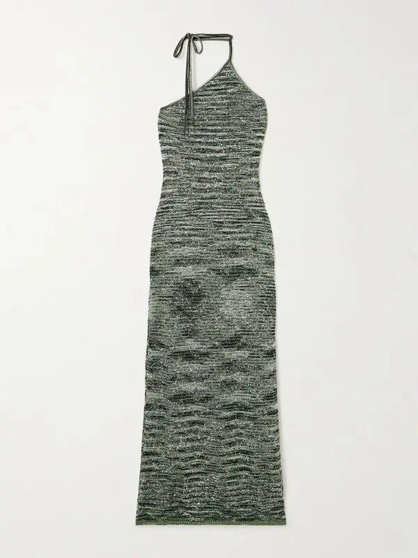 slim fit dress slacks Missoni // Green & Multicolour Knit Tie Dress – VSP Consignment main image 0
