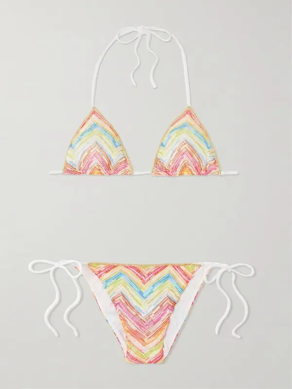 Missoni Striped Metallic Crochet-knit Triangle Bikini - Multi